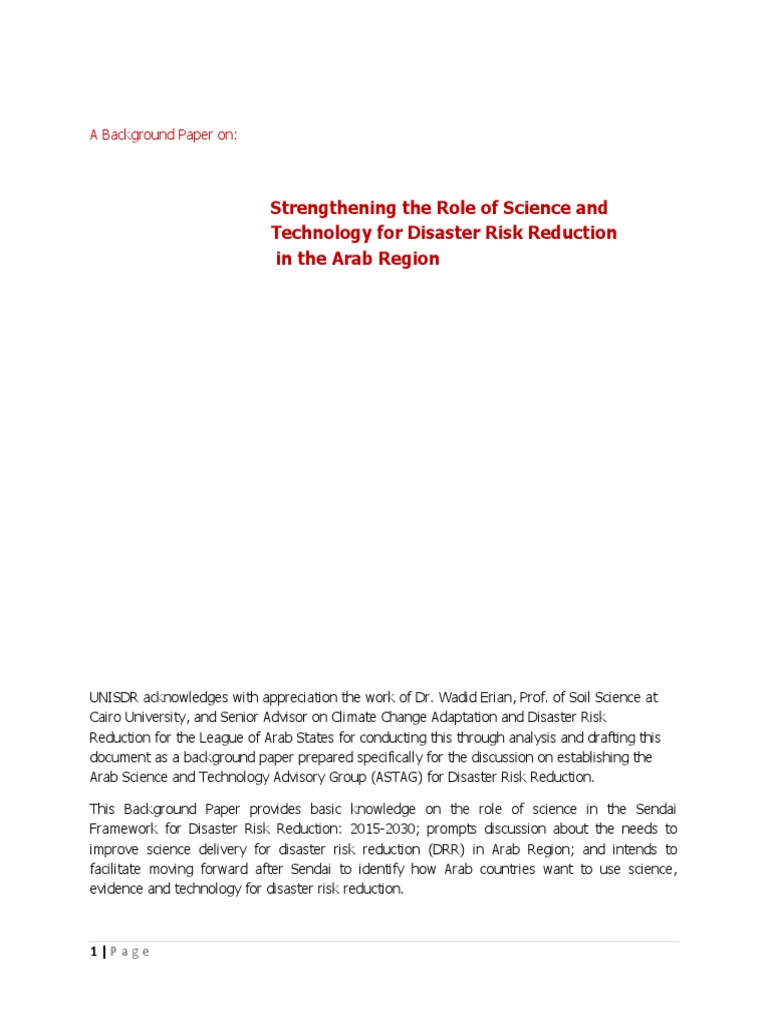 Strengthening the Role of Science and Technology in Disaster Risk Reduction in the Arab Region ...