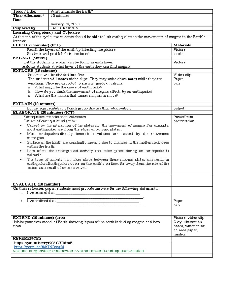 Lesson Plan | PDF | Earthquakes | Volcano