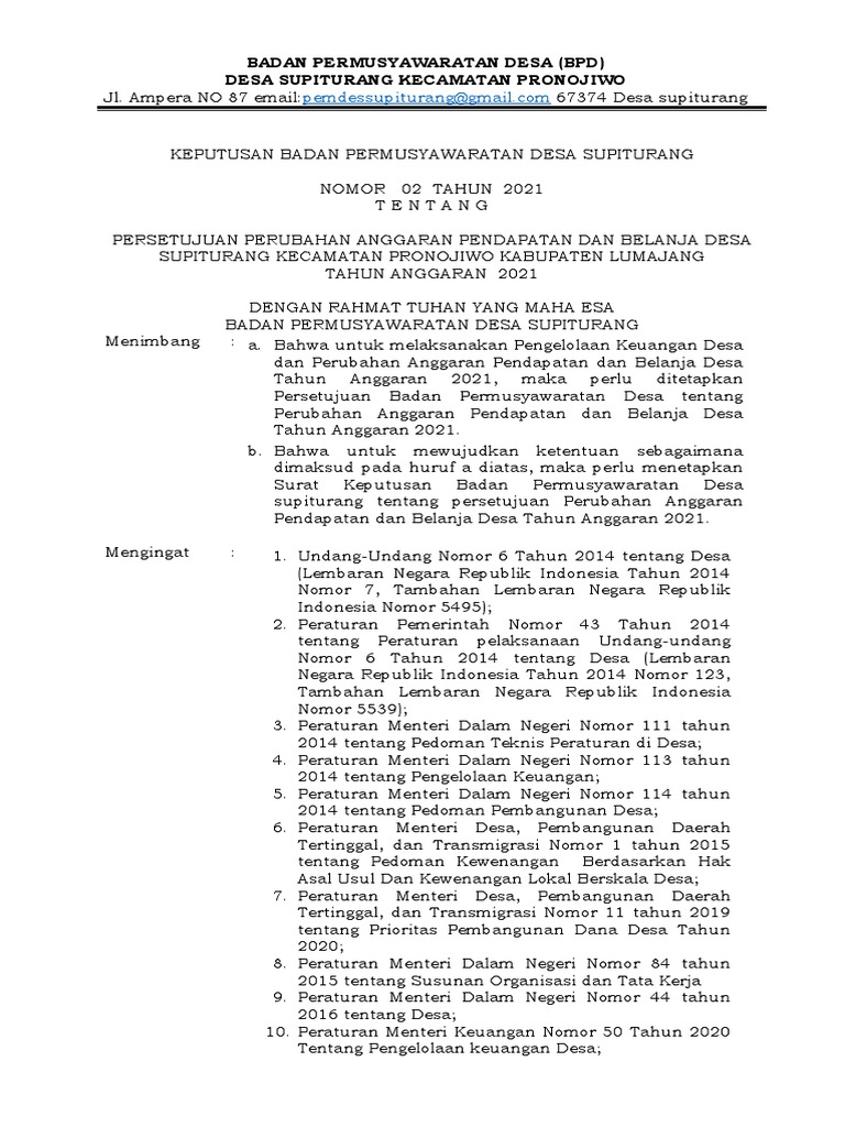 Badan Permusyawaratan Desa (BPD) Desa Supiturang Kecamatan Pronojiwo | PDF