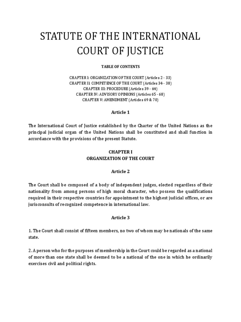 Statute of The International Court of Justice | PDF | Judgment (Law ...