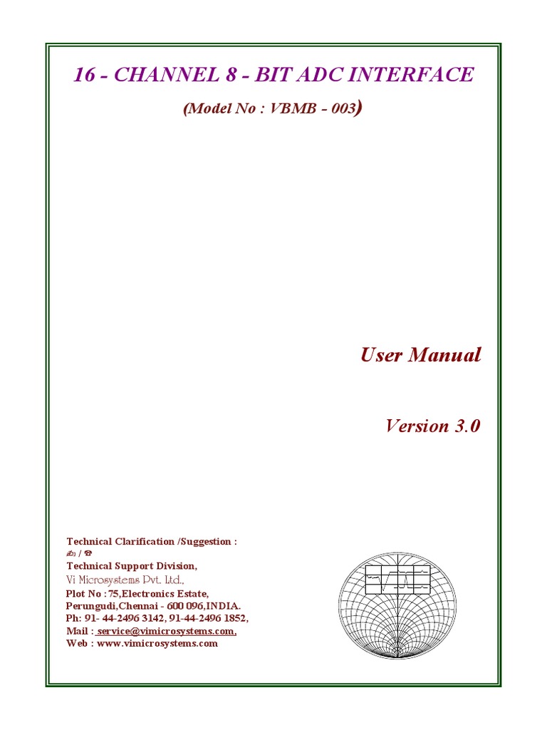 16 - Channel 8 - Bit Adc Interface: User Manual | PDF | Analog To ...