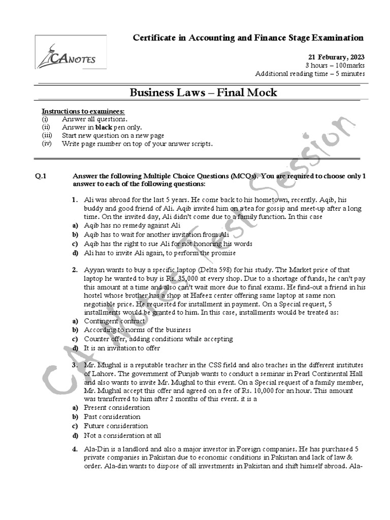 Final Mock Spring 2023 | PDF | Cheque | Business Law
