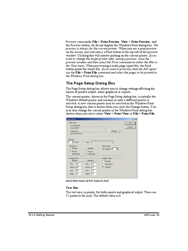 The Page Setup Dialog Box: Text Size | PDF