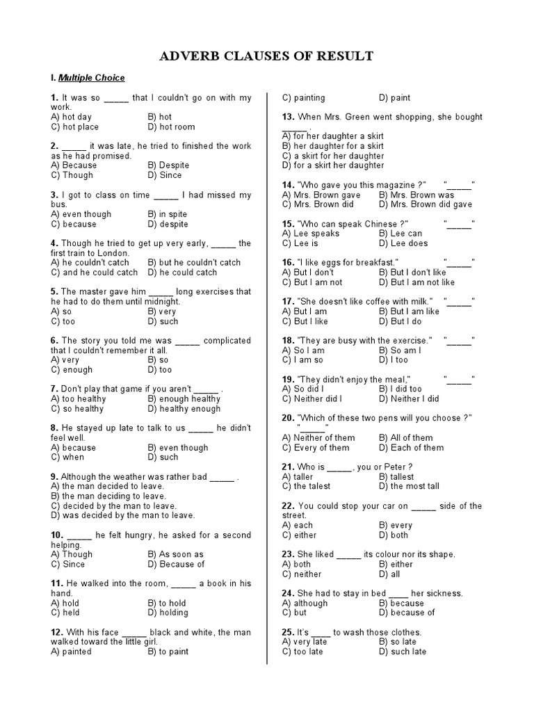 Adverb Clauses of Result | PDF