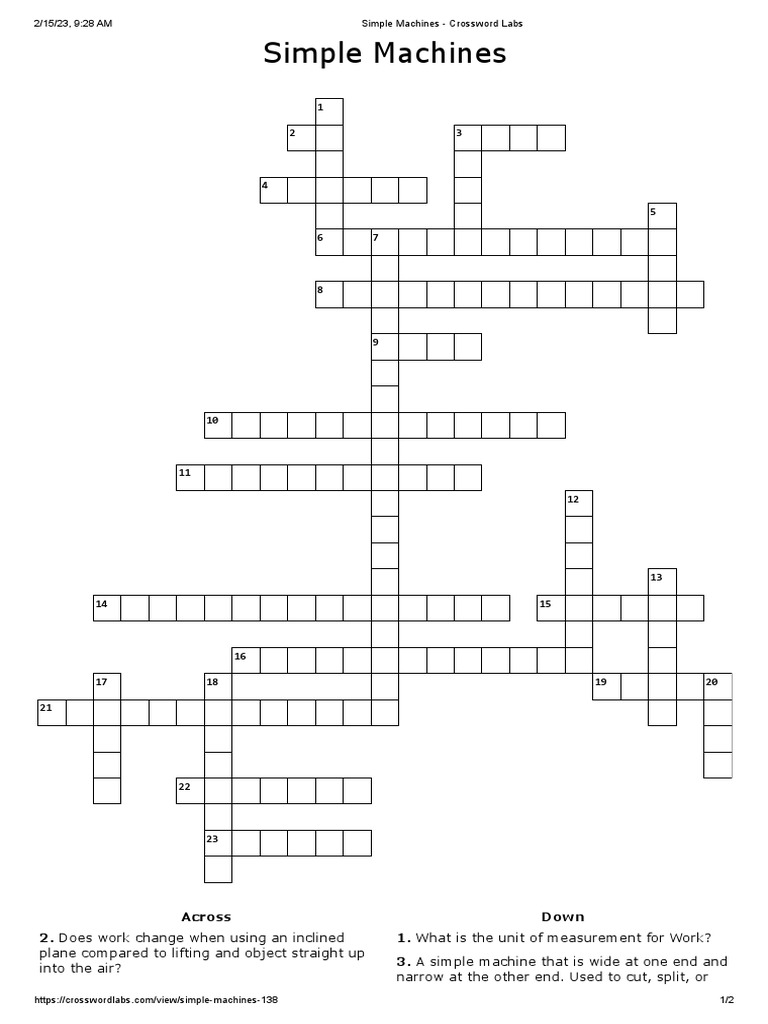 Simple Machines - Crossword Labs | PDF | Machines | Mechanical Engineering