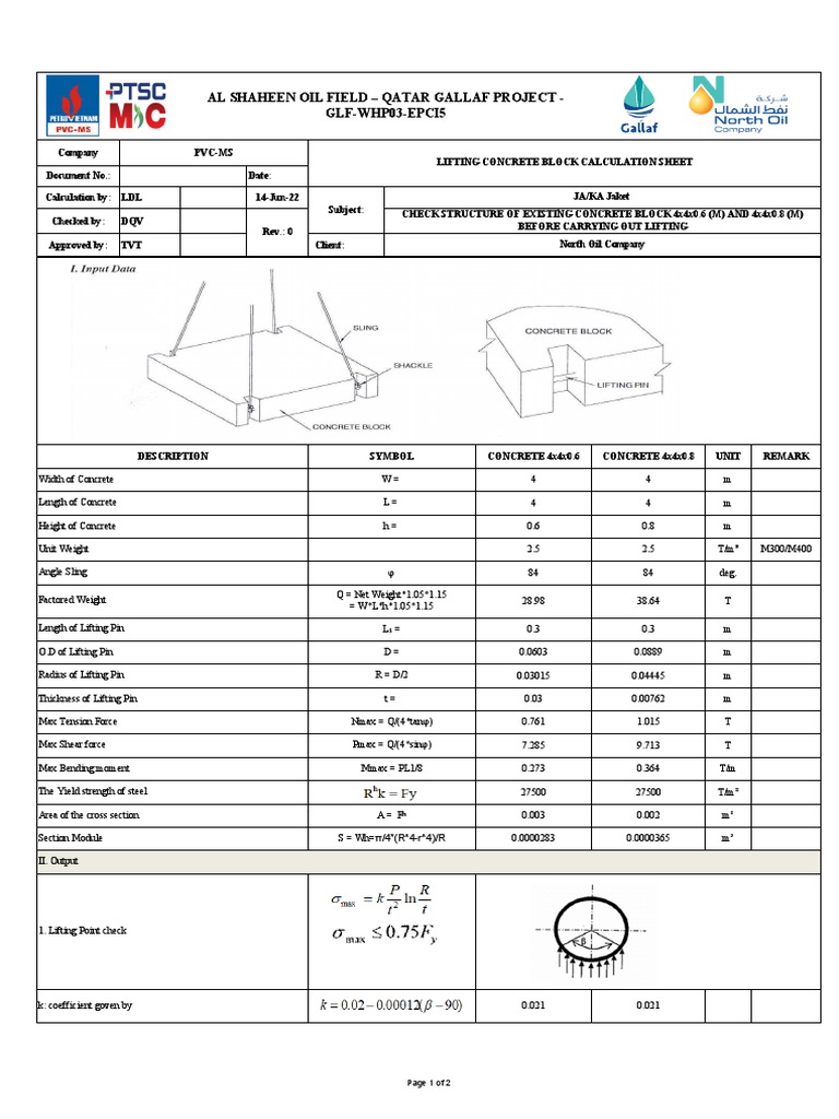 Lifting Calculation For Concrete Block | PDF