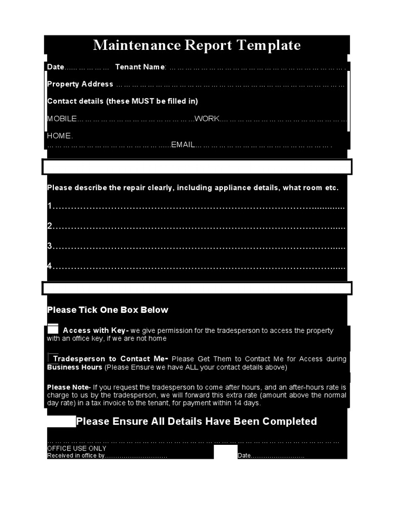 Property Maintenance Report Template | PDF | Technology & Engineering