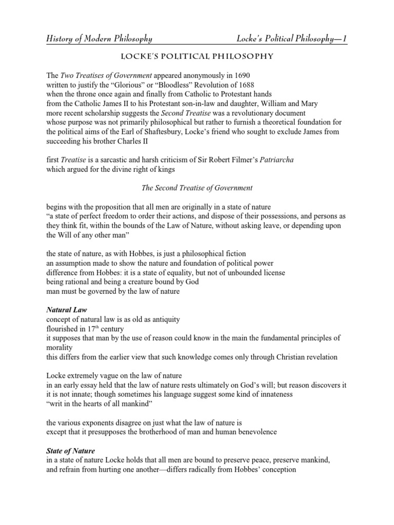 Locke's Political Philosophy | PDF | Natural Law | John Locke