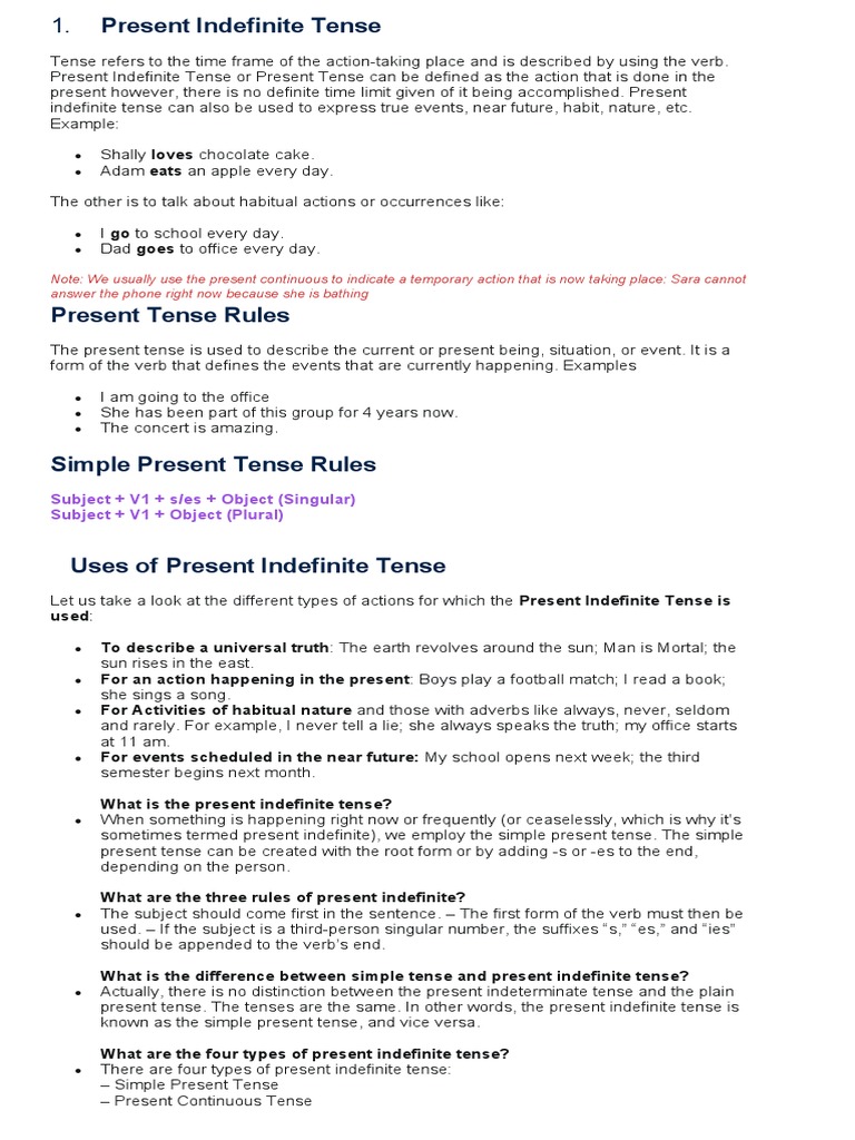 An In-Depth Guide to the Present Indefinite Tense: Rules, Examples, and ...
