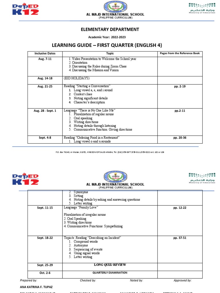 English 4-Learning Guide | PDF | English Language | Word