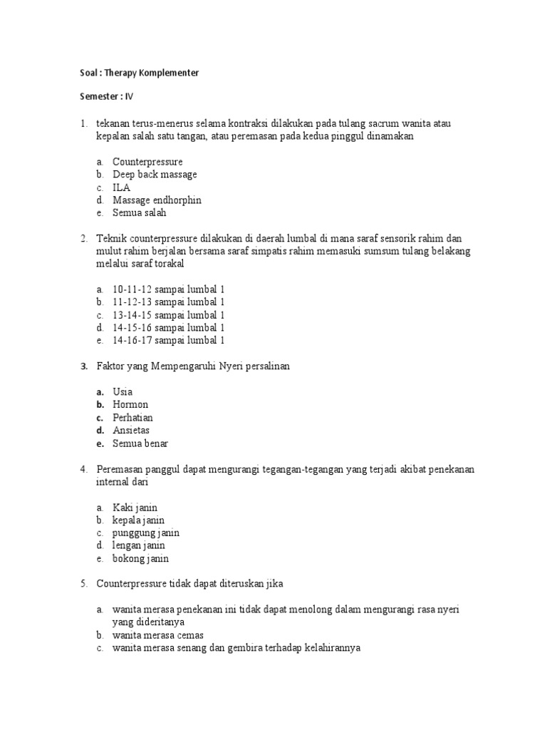 Soal Semester Komplementer | PDF | Kesehatan Holistik