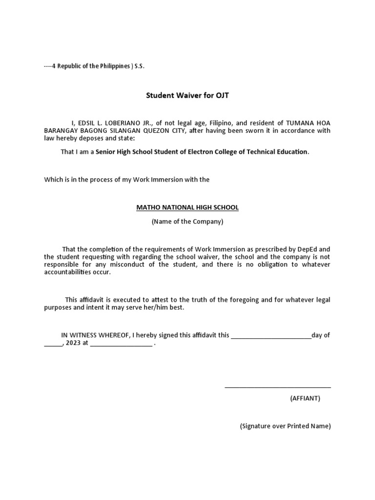 Waiver Student Icct | PDF