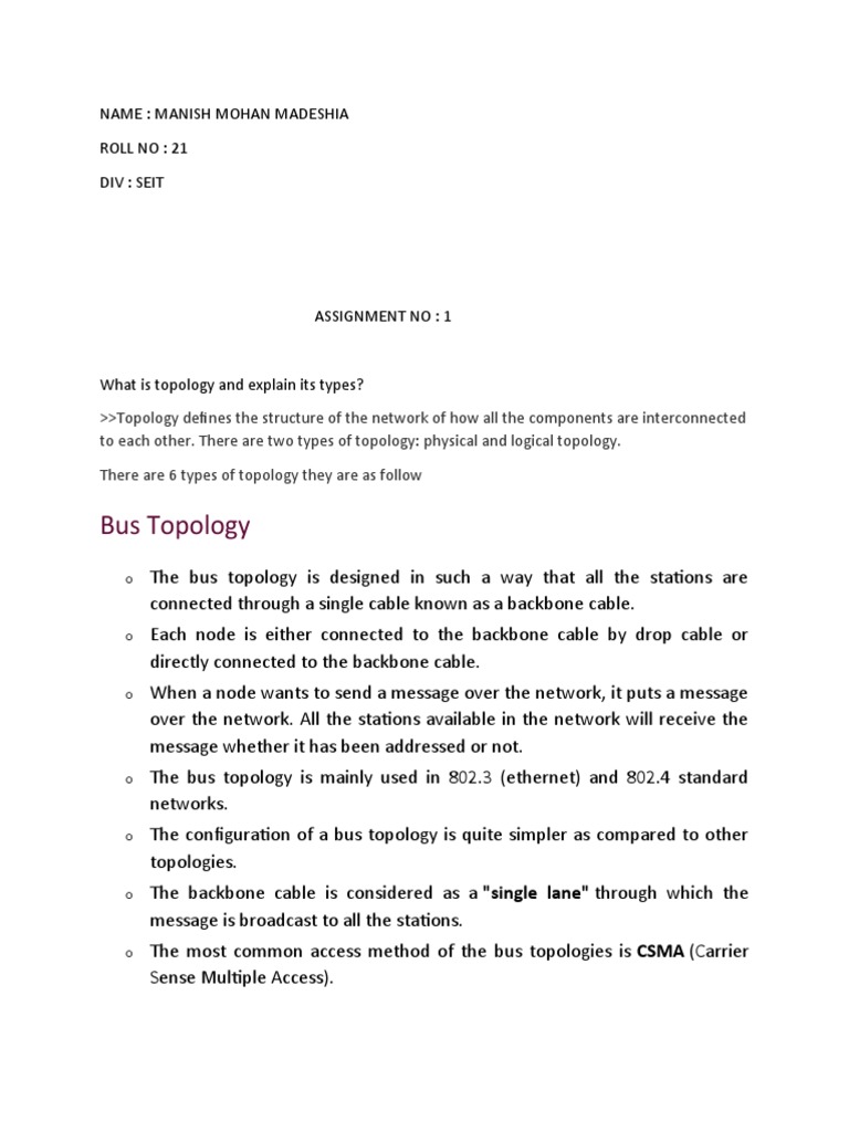 Manish Assignment | PDF | Network Topology | Computer Network