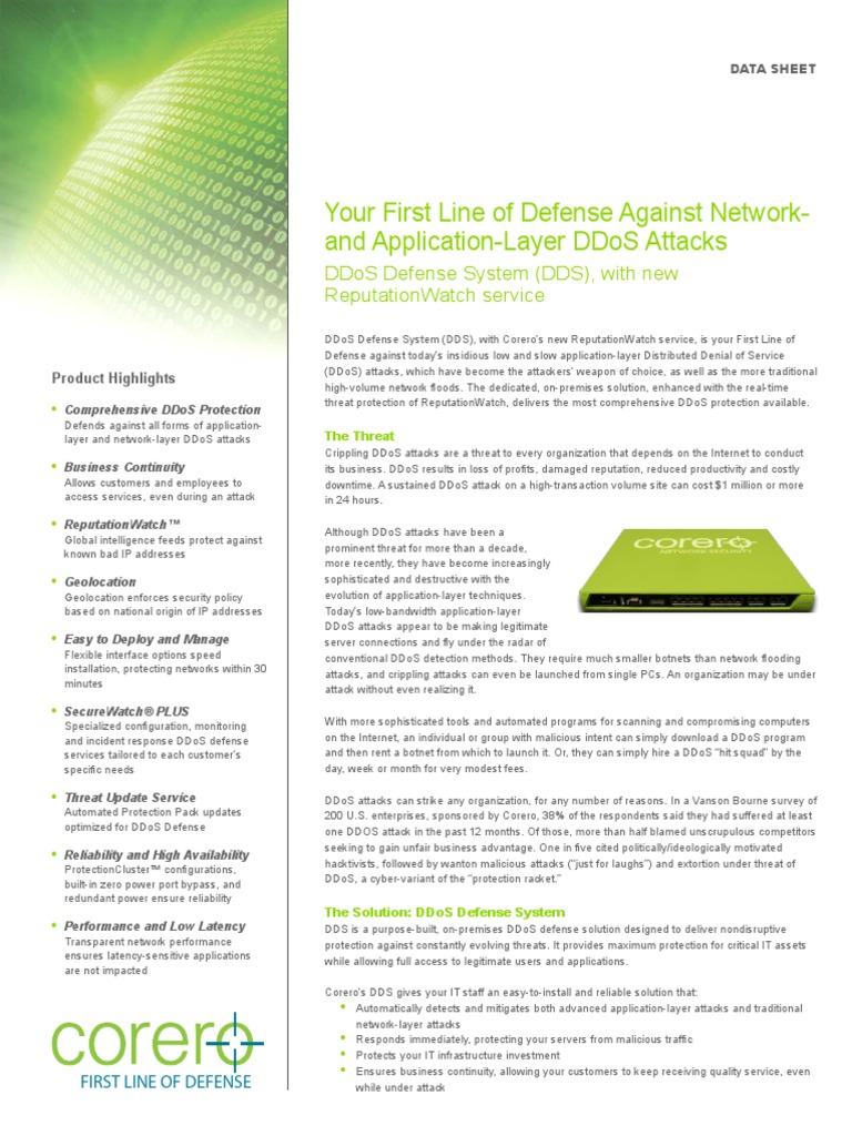 Corero-DDoS Datasheet | PDF | Denial Of Service Attack | Computer Security