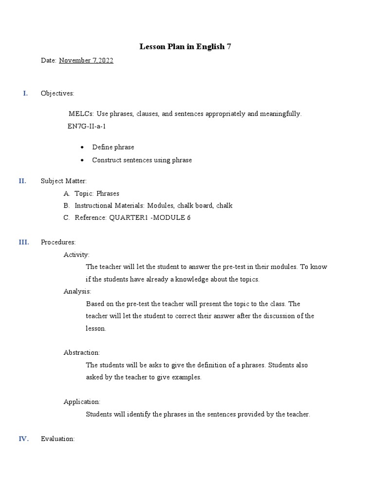Lesson Plan in English 7 | PDF | Lesson Plan | Analogy