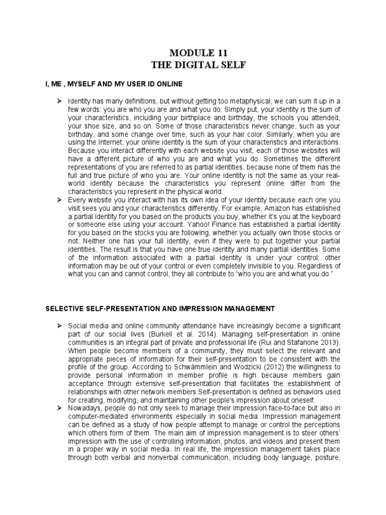 Uts - Module 11 - Digital Self | PDF | Social Media | Popular Culture & Media Studies