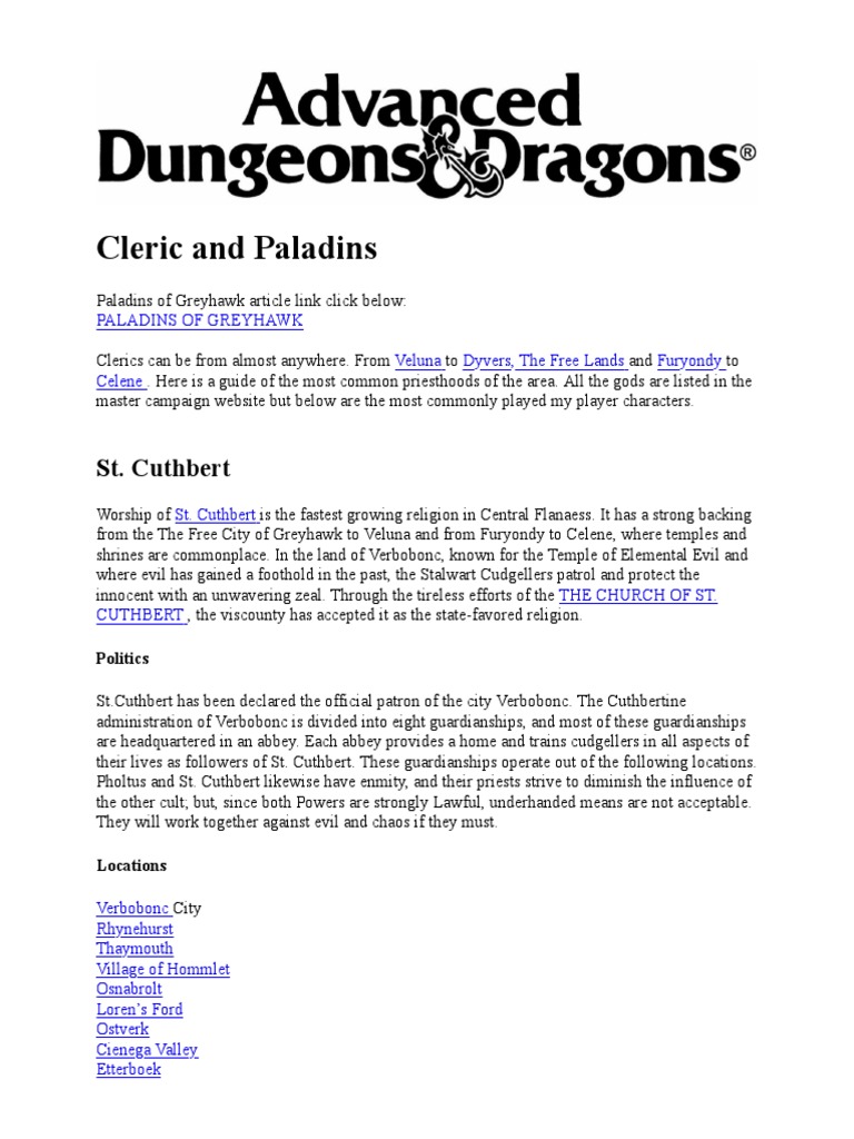 Cleric and Paladins in Cults of Greyhawk Campaign World Anvil | PDF | Dwarf (Dungeons & Dragons ...