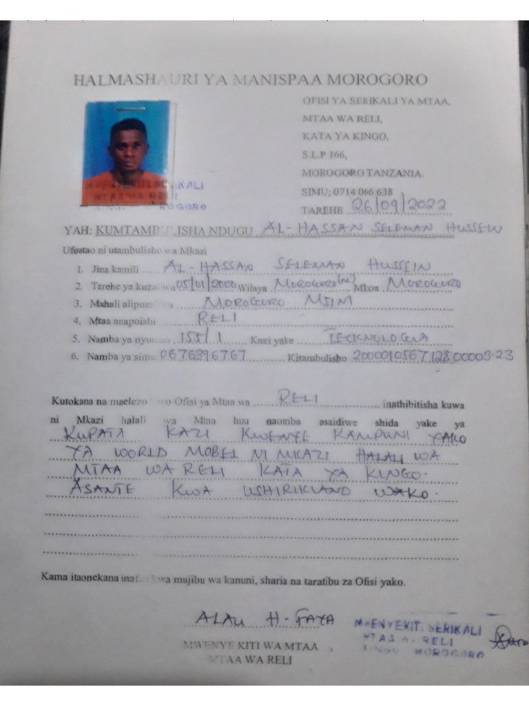 Barua Ya Utambulisho | PDF