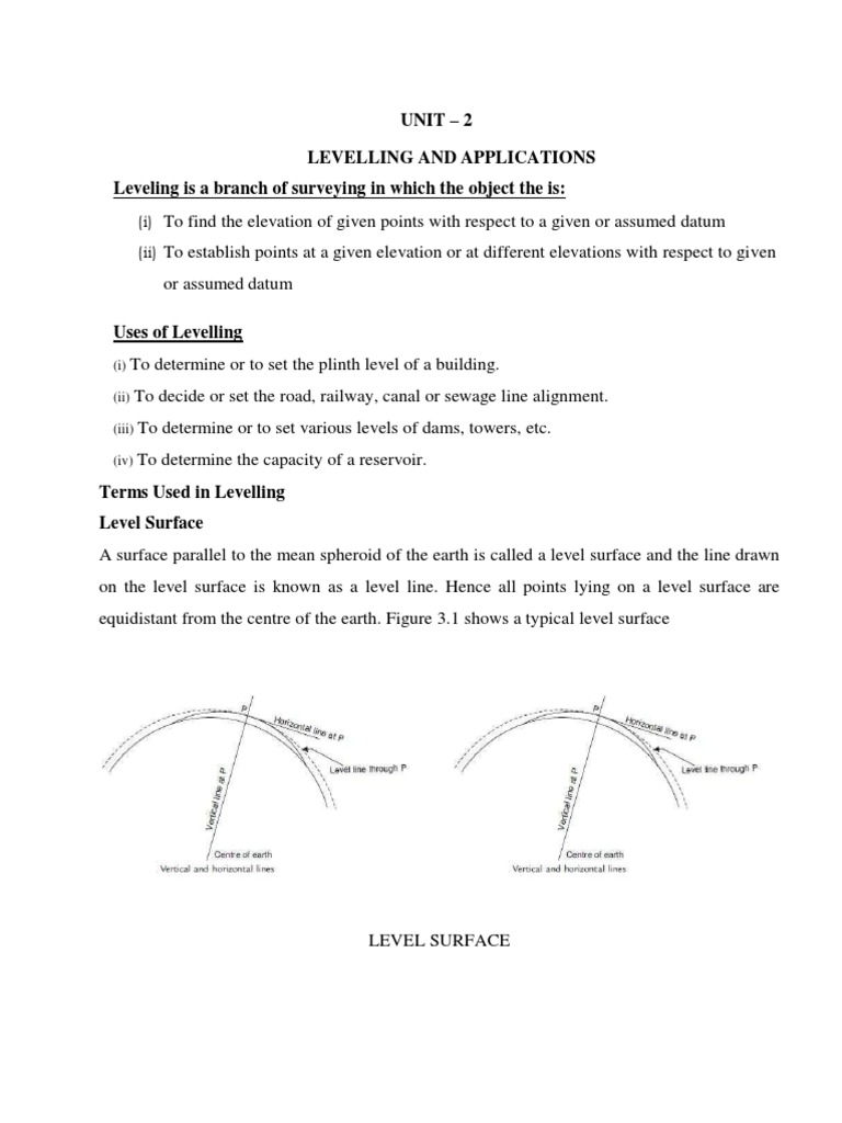 Unit - 2 Levelling and Applications Leveling Is A Branch of Surveying in Which The Object The Is ...