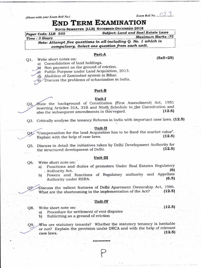 LLB 505 Nov - Dec, 2018paper | PDF | Leasehold Estate | Real Property Law