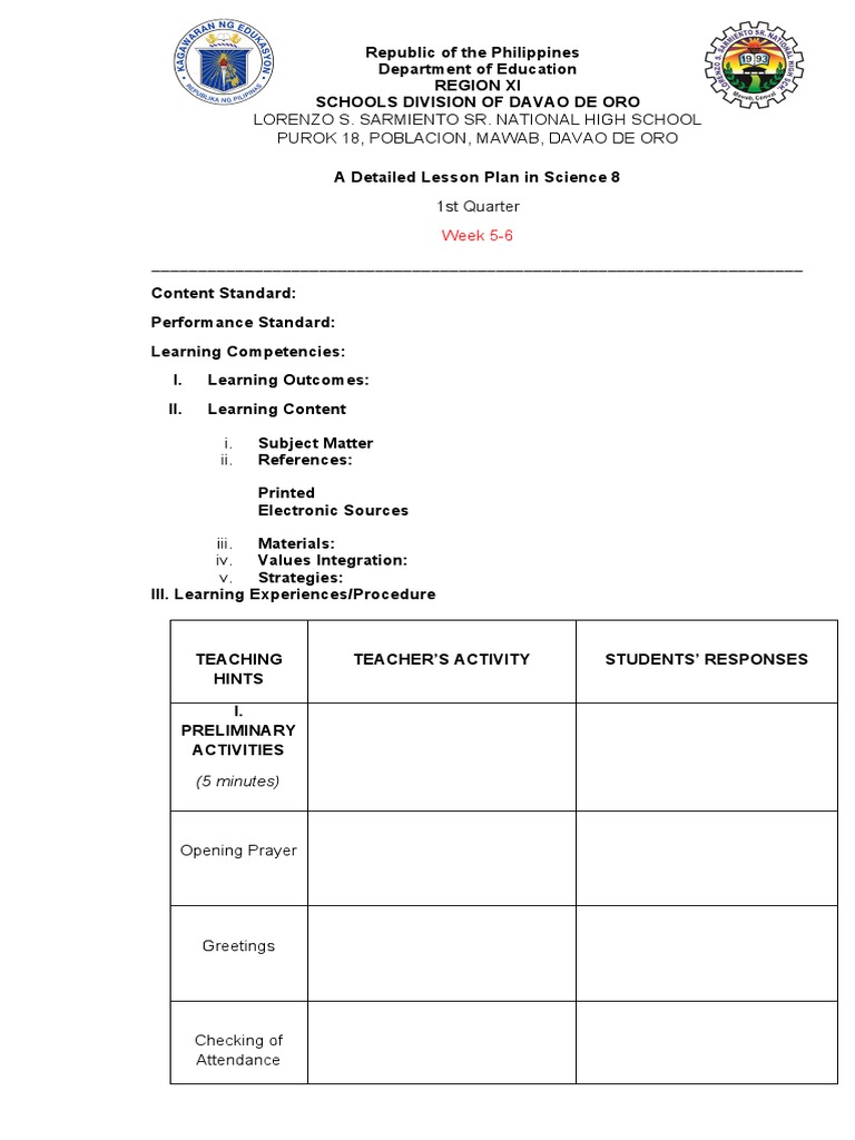 Science 8 Detailed Lesson Plan | PDF | Force | Lesson Plan