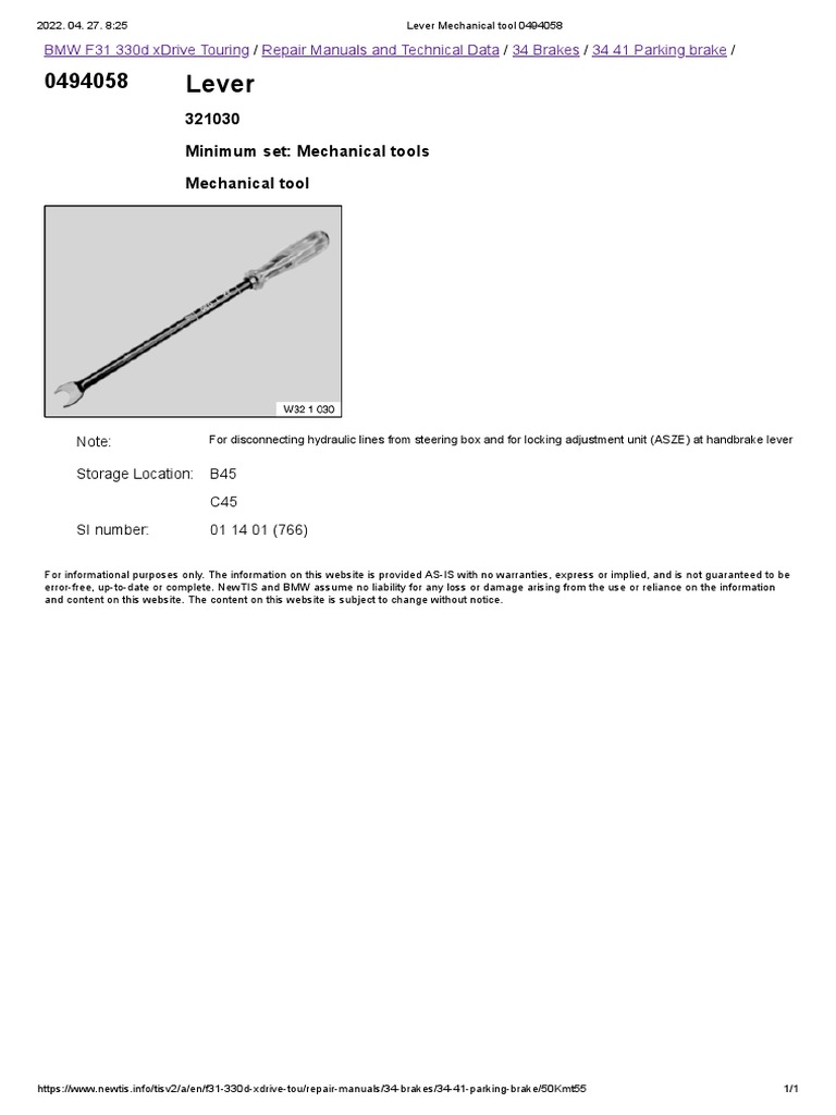 Lever Mechanical Tool 0494058 | PDF