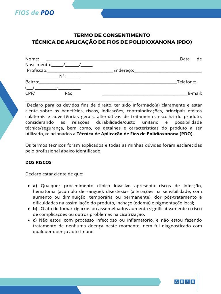 Termo de Consentimento Fios de Pdo | PDF | Infecção | Especialidades ...