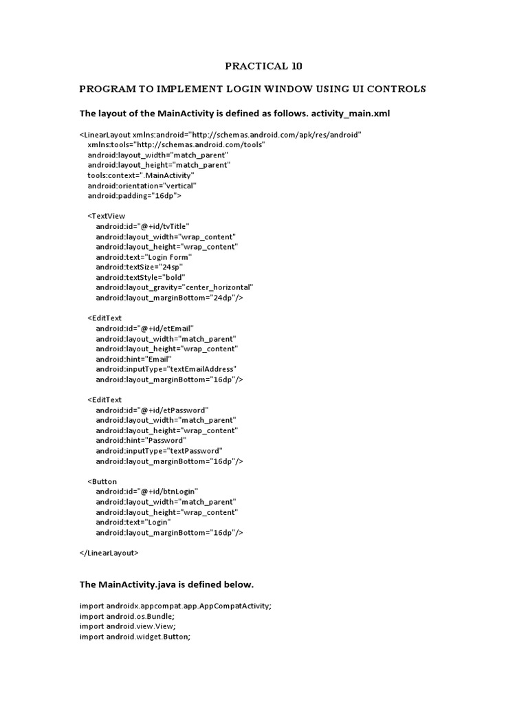 Practical 10 | PDF | Android (Operating System) | Java (Programming Language)