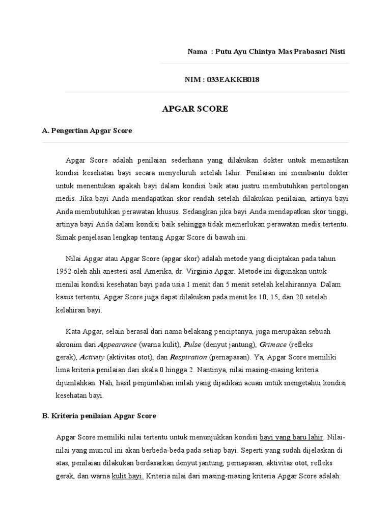 Panduan Lengkap Apgar Score Bayi | PDF | Kesehatan Holistik