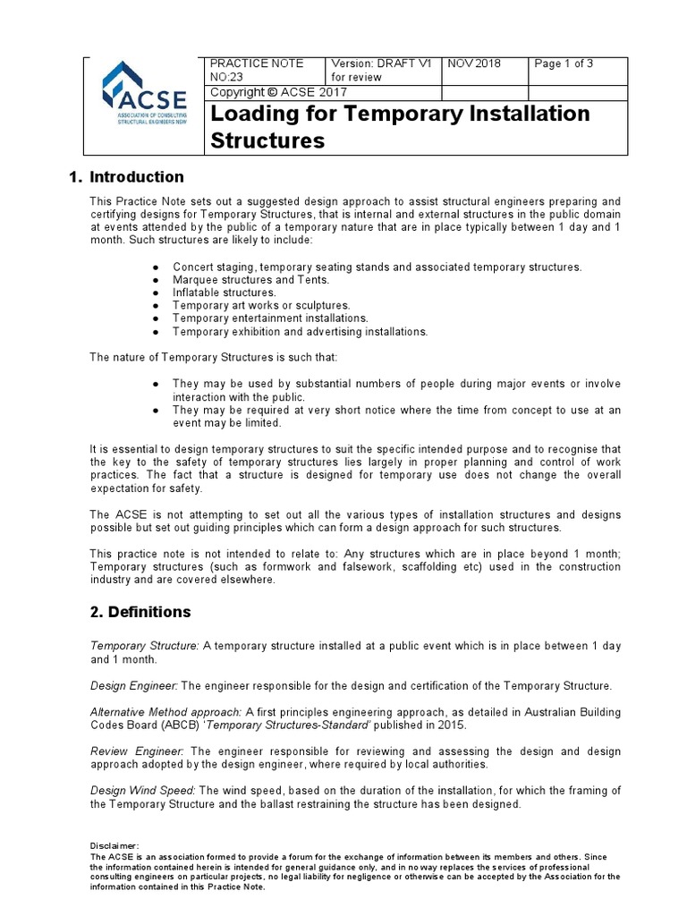 Loading For Temporary Installation Structures: Disclaimer | PDF | Design | Engineer