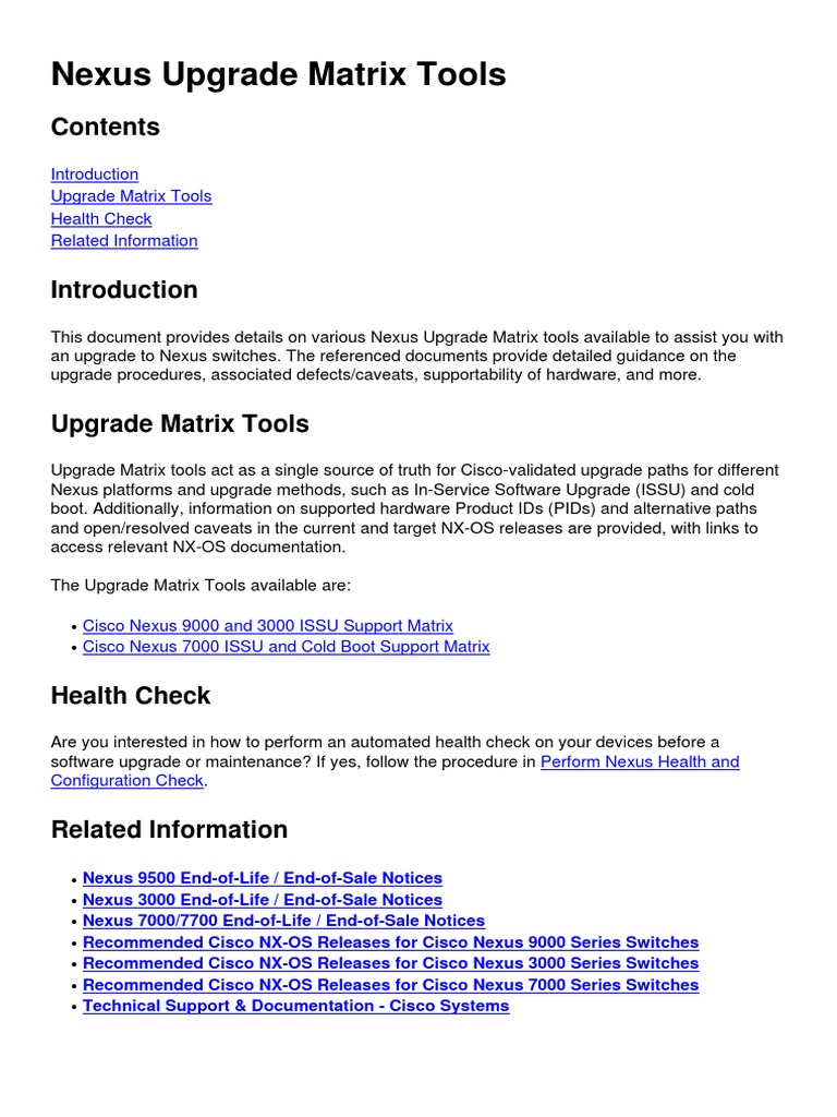 Nexus Upgrade Matrix Tools | PDF