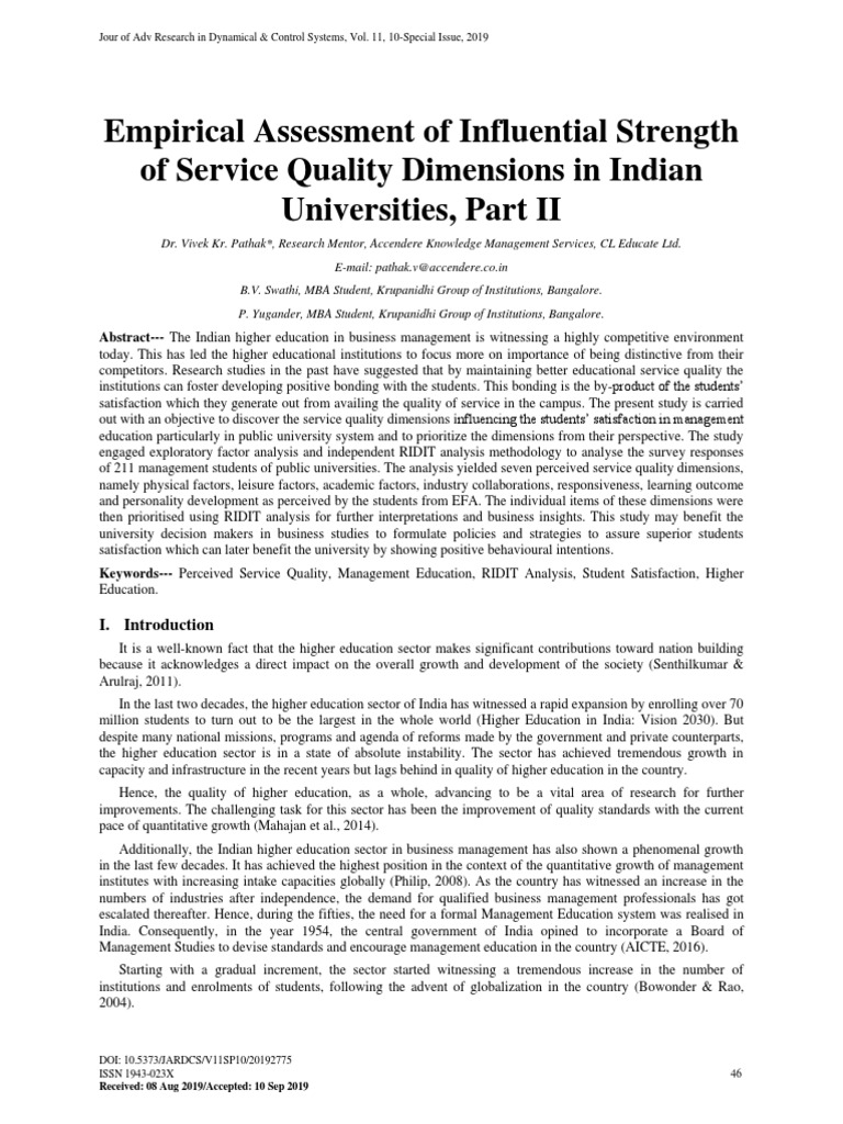 Empirical Assessment of Influential Strength of Service Quality Dimensions in Indian ...