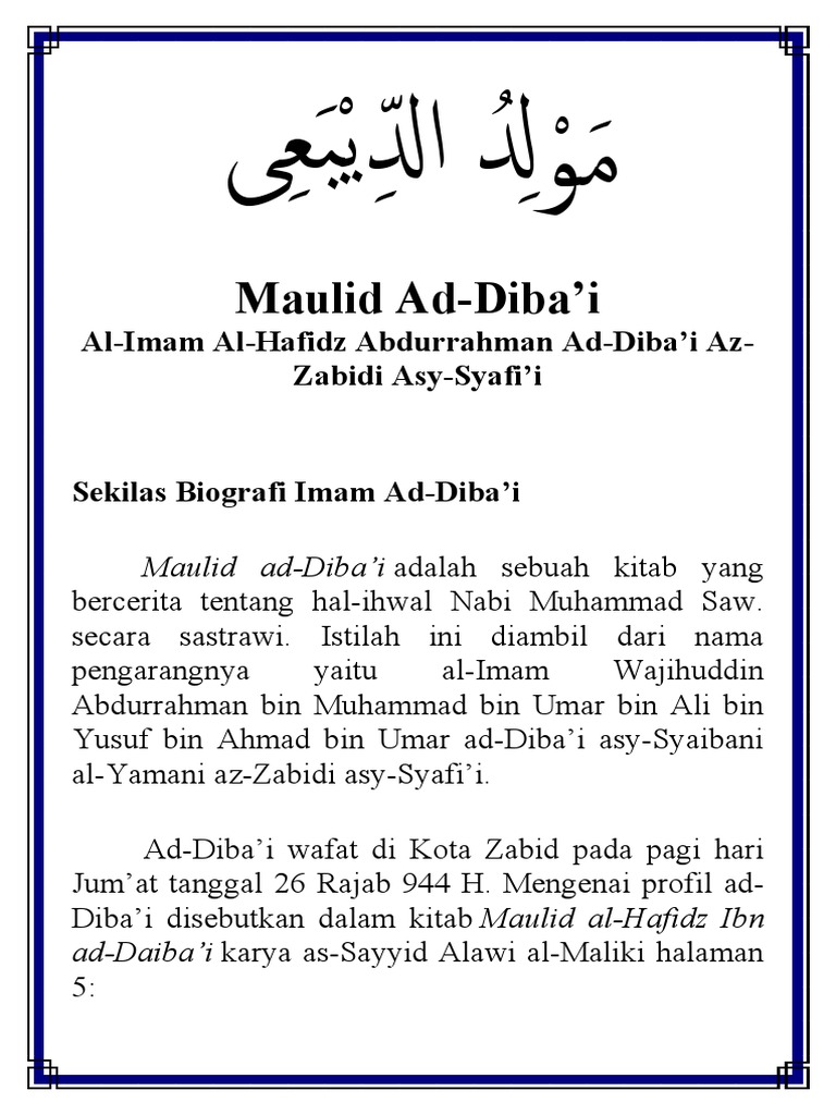 Maulid Ad-Daiba'i - Majelis Azzabidie | PDF