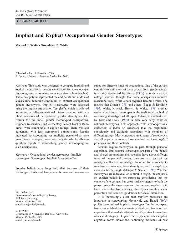 Implicit and Explicit Occupati | PDF | Stereotypes | Gender Role