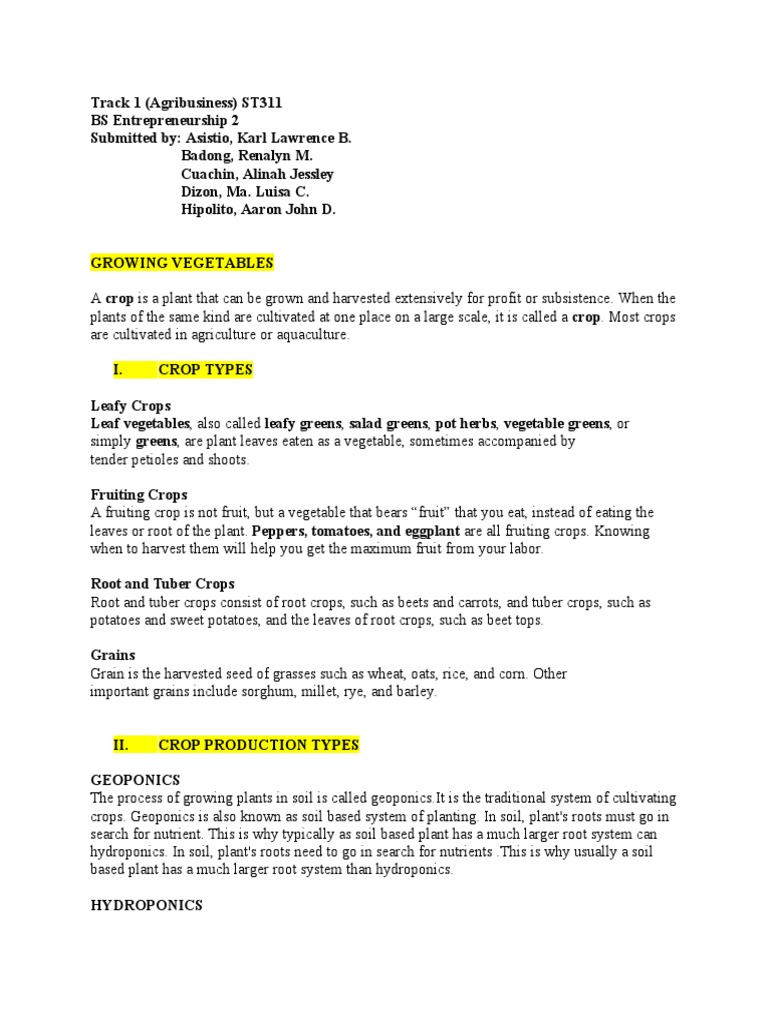 Growing Vegetables: An Overview of Crop Types, Production Methods, and ...