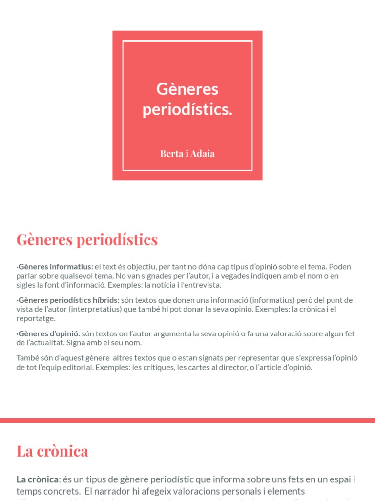 Gèneres Periodístics (Català 3r ESO) | PDF
