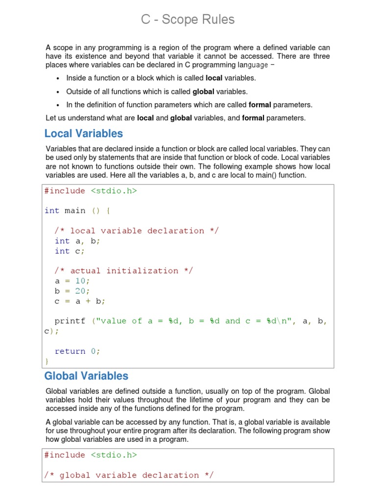 Lect12 C Scope Rules Pdf Variable Computer Science Parameter