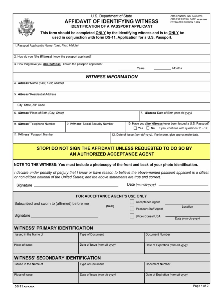 Affidavit of Identifying Witness | PDF | Identity Document | Passport