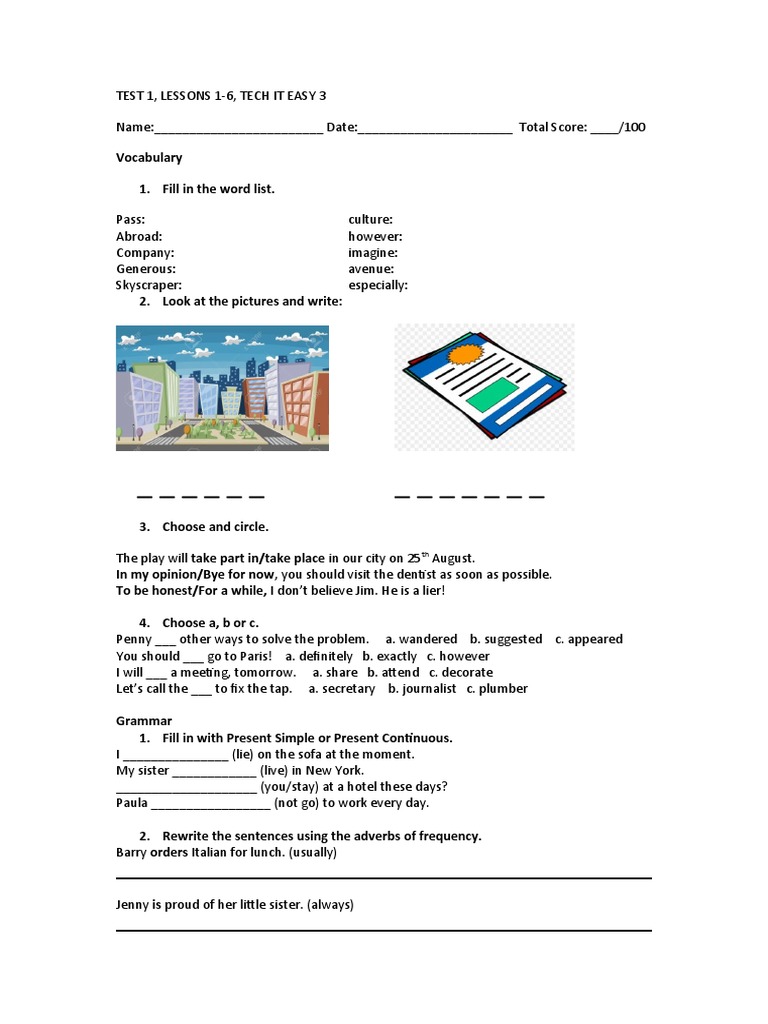 Tech It Easy 3: Tests & Lessons 1-6 | PDF
