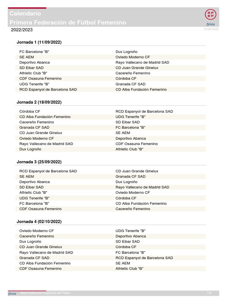 Calendario Futbol Femenino | Descargar gratis PDF | Equipos deportivos | Asociación de clubes de ...