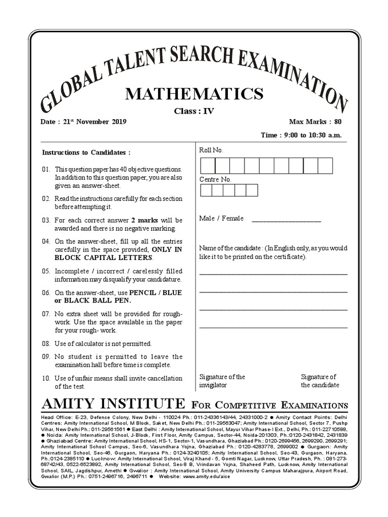 GTSE Clasee 4 - Maths - 1 | PDF | Metrology | Units Of Measurement