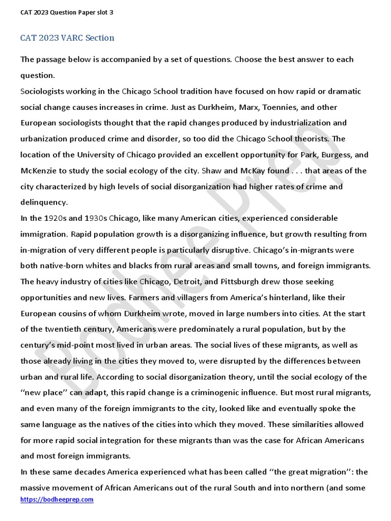 CAT 2023 Slot 3 VARC Question Paper | PDF | Immigration | Orientalism