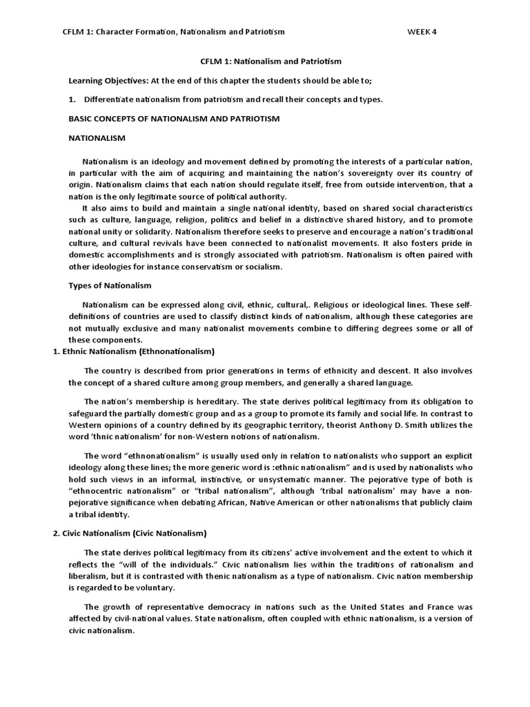 CFLM 1 Notes 4 | PDF | Nationalism | Patriotism