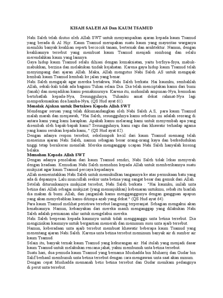 KISAH SALEH AS Dan KAUM TSAMUD | PDF | Perjalanan