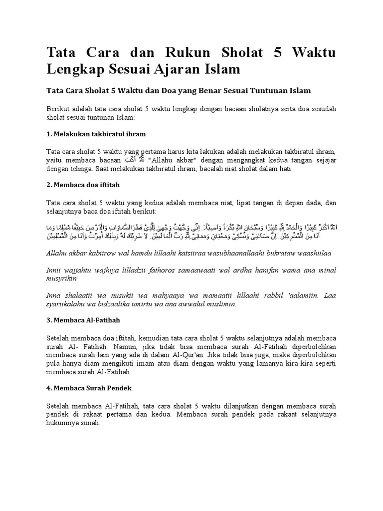 Rukun dan Tata Cara Sholat 5 Waktu | PDF