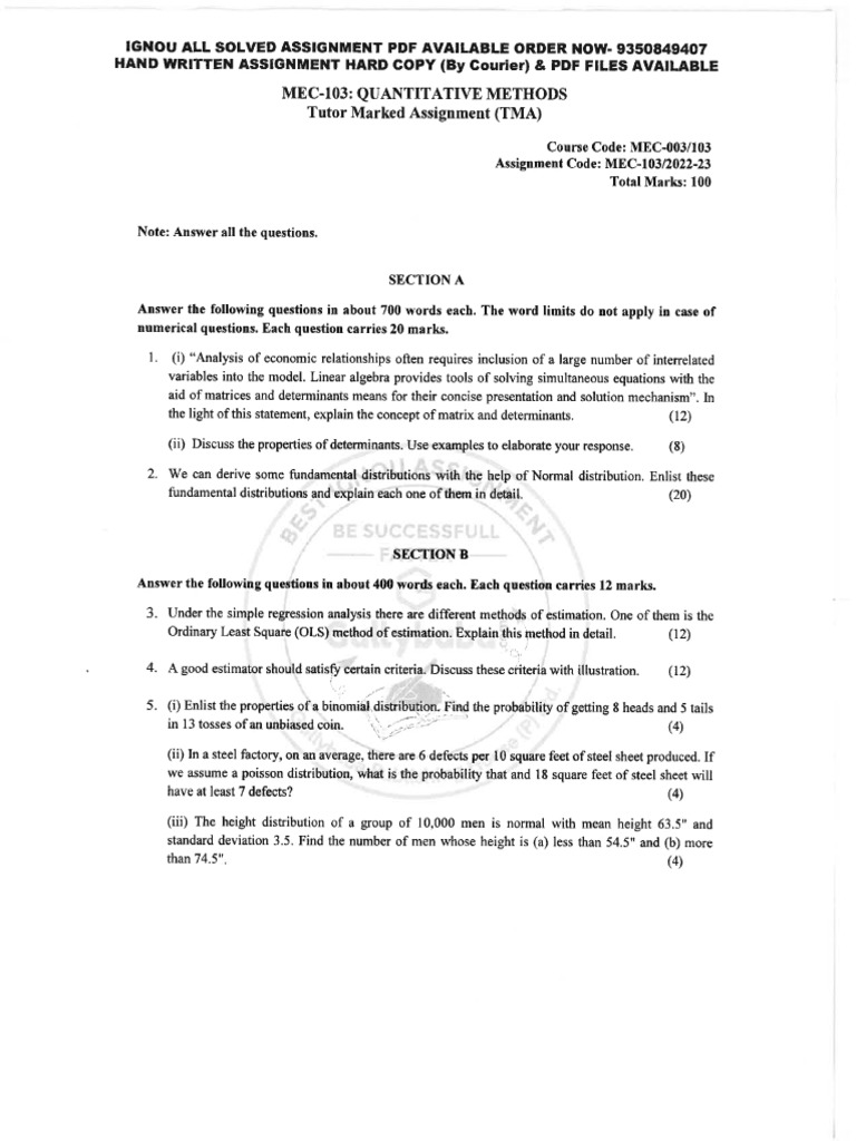 MEC 103 English July 2022 January 2023 | PDF
