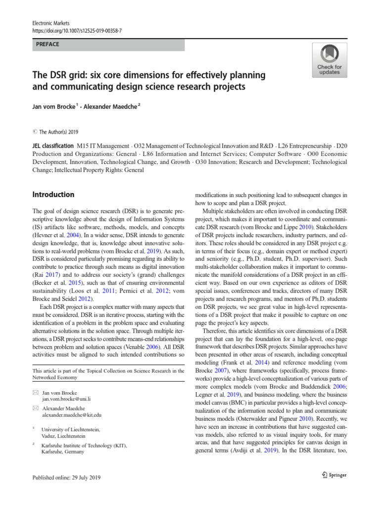 The DSR Grid: Six Core Dimensions For Effectively Planning and Communicating Design Science ...