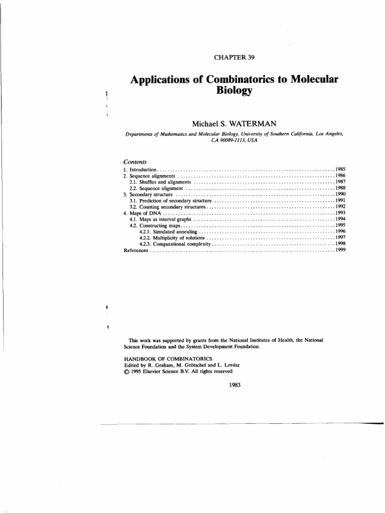 Applications of Combinatorics To Molecular Biology: Michael S. WATERMAN ...