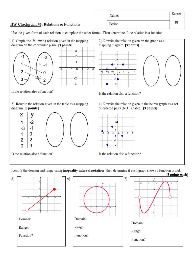Relations and Functions Homework Guide | PDF | Function (Mathematics ...