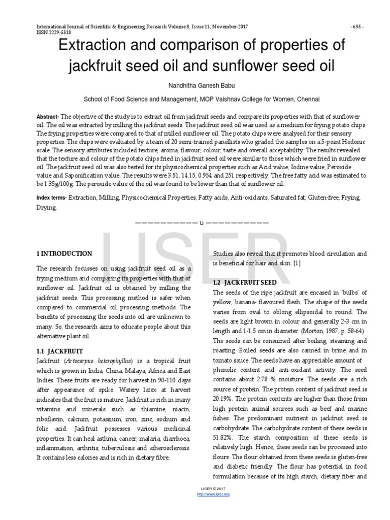 Extraction and Comparison of Properties of Jackfruit Seed Oil and ...